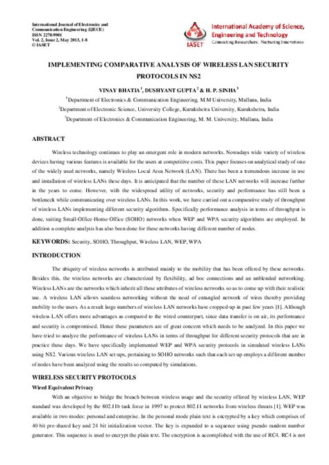 Pdf Implementing Comparative Analysis Of Wireless Lan Security Protocols In Ns2