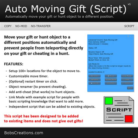 Second Life Marketplace Auto Moving T Script