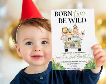 Editable Born Two Be Wild Birthday Party Invite Easy 5x7 Template On Canva Fun And Happy 2