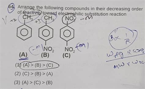 64. Arrange the following compounds in their decreasing order of eactivit..