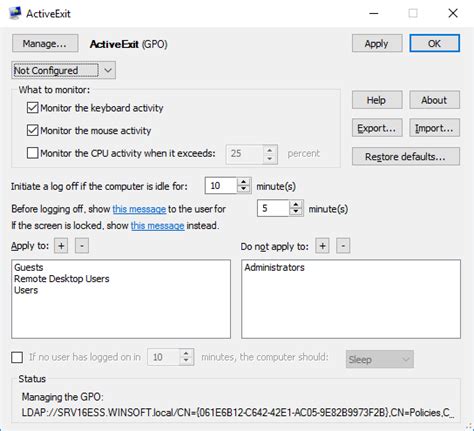 Active Exit Automatic Logoff Software For Active Directory And Group Policy WINEXIT Replacement