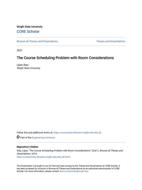The Course Scheduling Problem With Room Considerations Pdf