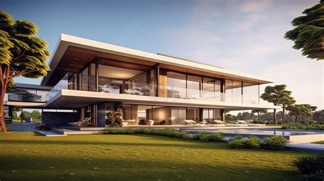 녹색 잔디와 바다 전망을 갖춘 고급스러운 해변가 주택의 미니멀한 외부 전망 별장 고급 빌라 집 외관 배경 일러스트 및 사진 무료 다운로드 Pngtree