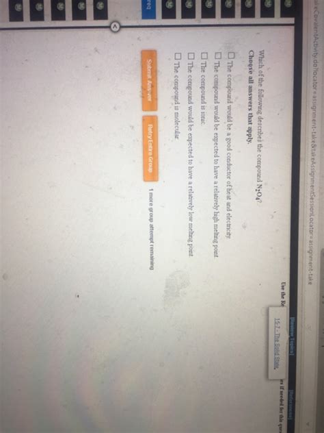 Solved Which of the following describes the compound N_2O_4? | Chegg.com