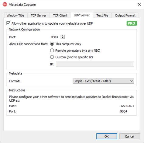 Metadata Capture Configuration Rocket Broadcaster Docs