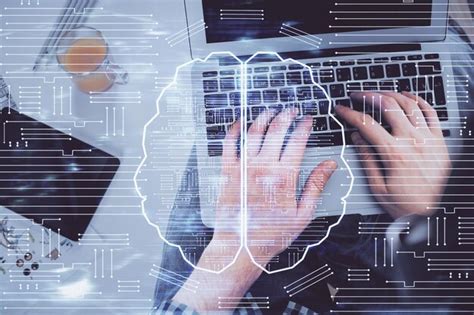 Premium Photo Double Exposure Of Man S Hands Typing Over Computer Keyboard And Brain Hologram