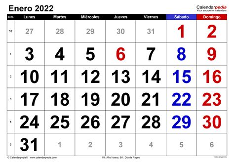 Calendario Enero 2022 En Pdf Excel Y Word Calendarpedia