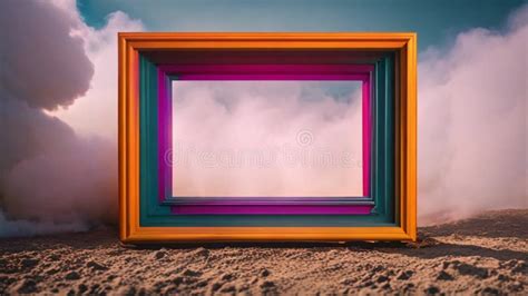 horizontal rectangular orange green purple frame standing on the sand