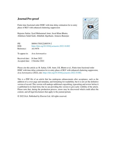pdf finite time fractional order ismc with time delay estimation for
