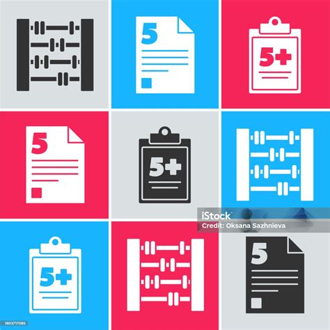 Set Abacus Test Or Exam Sheet And Test Or Exam Sheet Icon Vector Stock Illustration Download