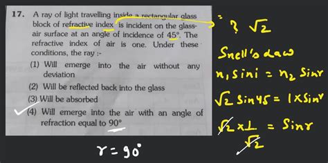 A Ray Of Light Travelling Inside A Rectangular Glass Block Of Refractive