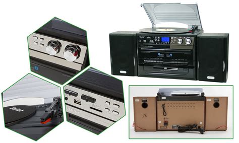 Stereo System Turntable Vinyl Record Player W Dual Cassette Recorder Usb Cd Mp Ebay