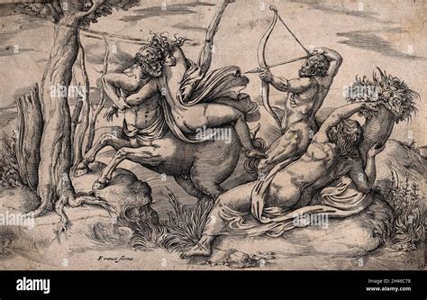 The Centaur Nessus Being Shot By Hercules While Carrying Off Deianeira