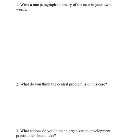solved 1 write a one paragraph summary of the case in your