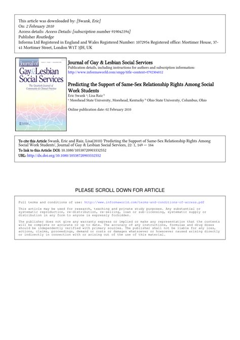 PDF Predicting The Support Of Same Sex Relationship Rights Among Social Work Babes