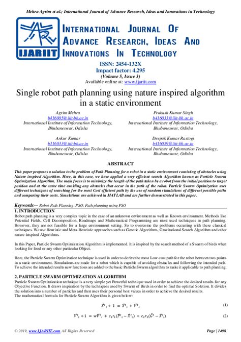 Pdf Single Robot Path Planning Using Nature Inspired Algorithm In A Static Environment