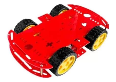 Kit Chassi 4wd Rodas Robótica Carro Robô Arduino Vermelho Frete Grátis