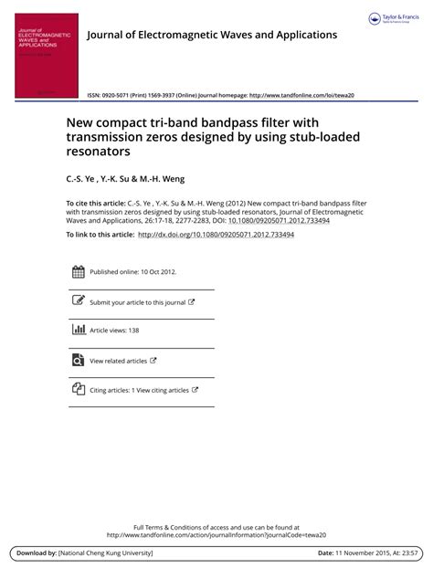 Pdf New Compact Tri Band Bandpass Filter With Transmission Zeros