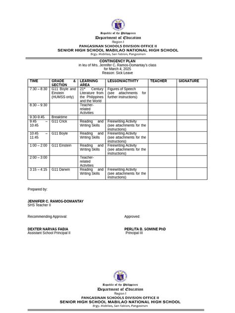 Contingency Plan 03032025 Pdf Applied Linguistics Semiotics