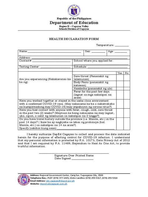 Health Declaration Form Philippines 2023 Printable Forms Free Online