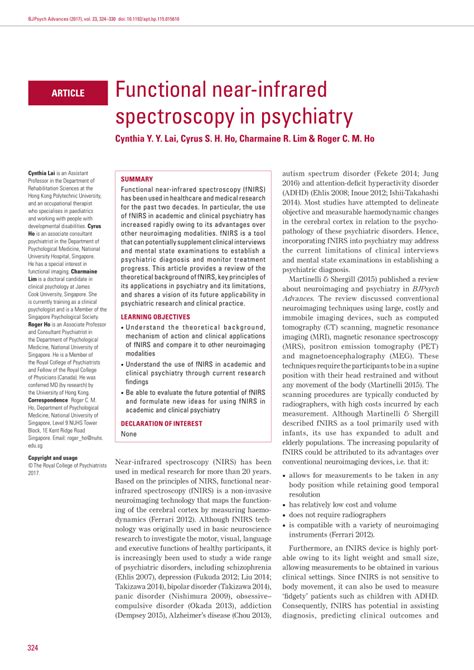 Pdf Functional Near Infrared Spectroscopy In Psychiatry