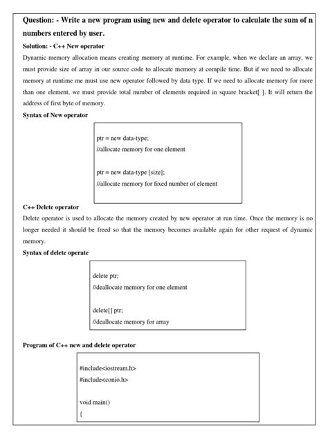 Question Write A New Program Using New And Delete Operator To