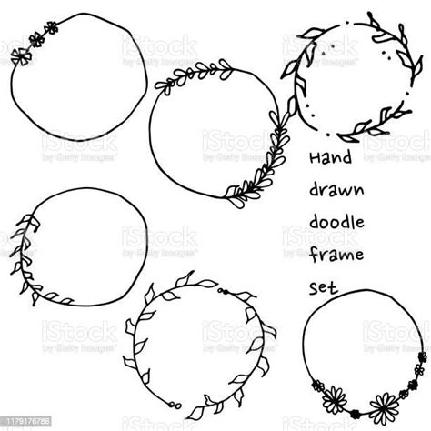손으로 그린 낙서 둥근 사각형 벡터 사진 테두리 프레임입니다 빈티지 복고풍 스케치 프레임 배너 사진 및 사진 일러스트레이션을위한 드로잉 프레임 금선세공에 대한 스톡 벡터