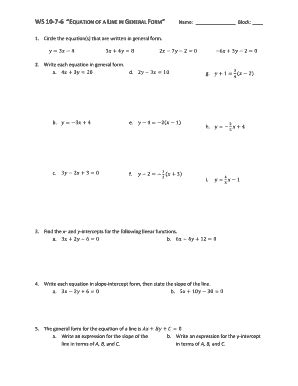 Fillable Online WS 1076 EQUATION OF A LINE IN GENERAL FORM Fax Email Print PdfFiller