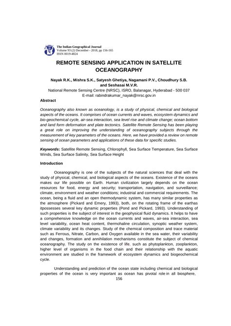 Pdf Remote Sensing Application In Satellite Oceanography
