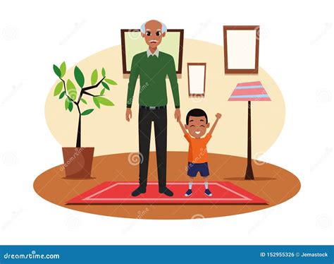 Single Father With Little Son Cartoon Stock Vector Illustration Of