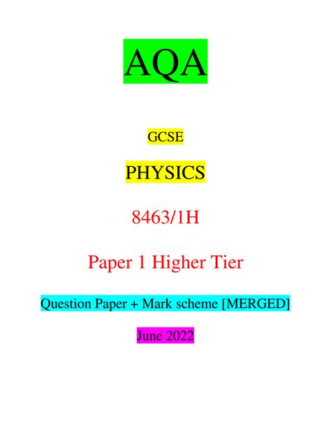 Aqa Gcse Physics 8463 1h Paper 1 Higher Tier Question Paper Mark Scheme [merged] June 2022