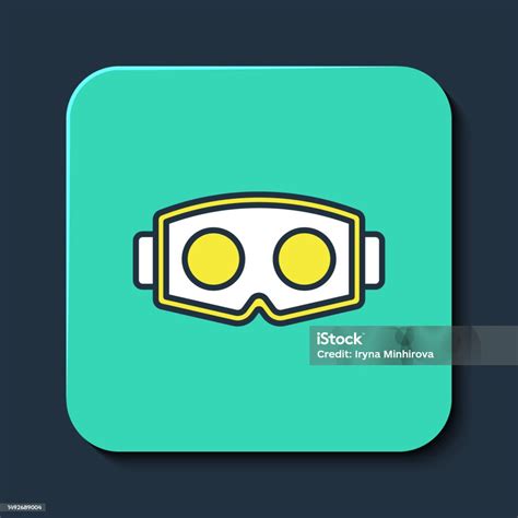 파란색 배경에 격리 된 윤곽 선보기 가상 현실 안경 아이콘 입체 3d Vr 마스크 광학 헤드 장착 디스플레이 청록색 스퀘어 버튼 벡터 가득 찬에 대한 스톡 벡터 아트 및