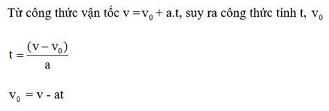 Từ công thức vận tốc v = v0 + a.t. Hãy suy ra công thức tính t, v0