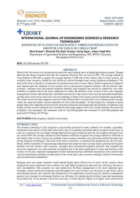 Pdf Response Of Water Use Efficiency Through Fertigation On Growth