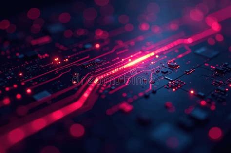 Futuristic Digital Circuit Board With Glowing Lines Internet Software Stock Illustration