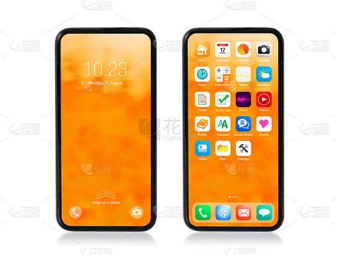 手机与锁定和主屏幕隔离在白色，用户界面和应用程序图标的模型。素材 花瓣网