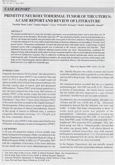 Pdf Primitive Neuroectodermal Tumor Of The Uterus A Case Report And