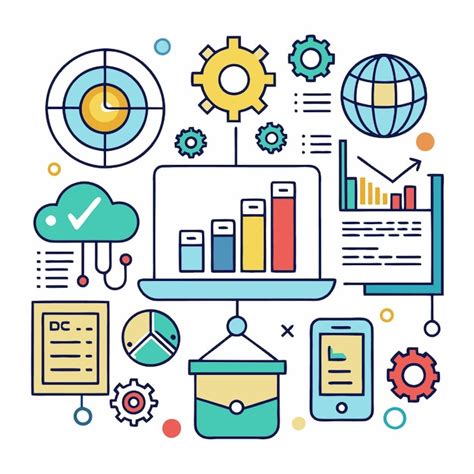 A Laptop With A Bar Chart Connected To A Smartphone Cloud Target Document Gears And A Globe