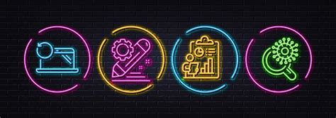 복구 노트북 보고서 및 프로젝트는 최소 라인 아이콘을 편집합니다 웹 응용 프로그램의 경우 인쇄 네온 레이저 3d 조명 벡터 0