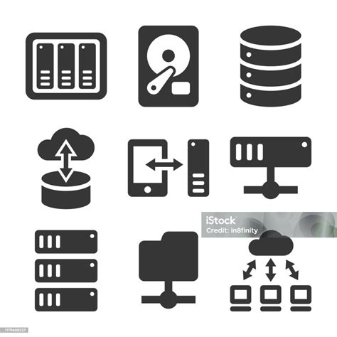 네트워킹 파일 공유 및 Nas 서버 아이콘 세트 벡터 아이콘에 대한 스톡 벡터 아트 및 기타 이미지 아이콘 순서 공유 개념 Istock