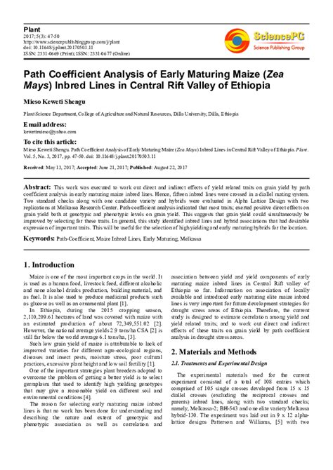 Pdf Path Coefficient Analysis Of Early Maturing Maize Zea Mays Inbred Lines In Central Rift