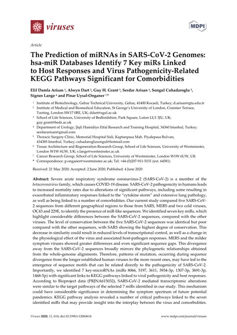 Pdf The Prediction Of Mirnas In Sars Cov 2 Genomes Hsa Mir Databases