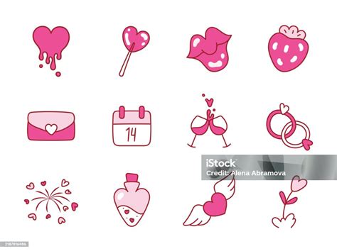 발렌타인 데이 아이콘 세트 플랫 스타일 스티커 및 인사말 카드에 적합합니다 사랑 로맨스 및 데이트 기호 컬렉션 디자인 요소 개체 절연 귀여운 발렌타인 데이 아이콘입니다 2
