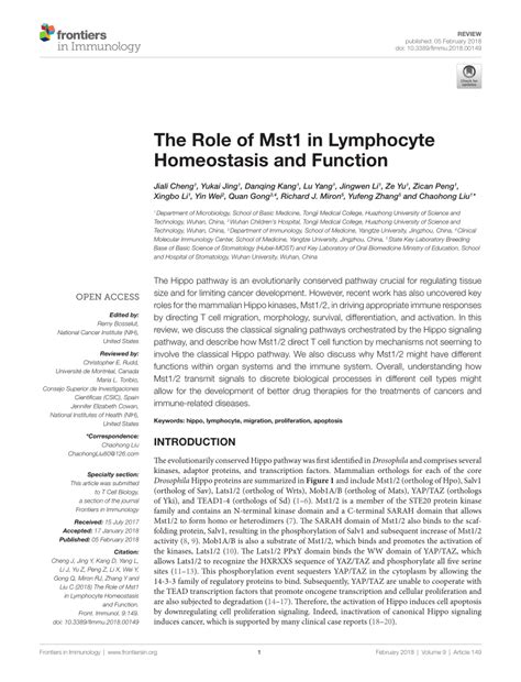 Pdf The Role Of Mst1 In Lymphocyte Homeostasis And Function