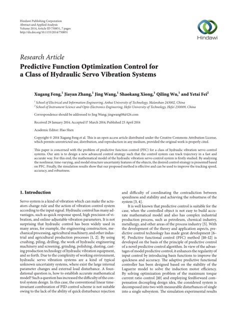 Pdf Predictive Function Optimization Control For A Class Of Hydraulic Servo Vibration Systems