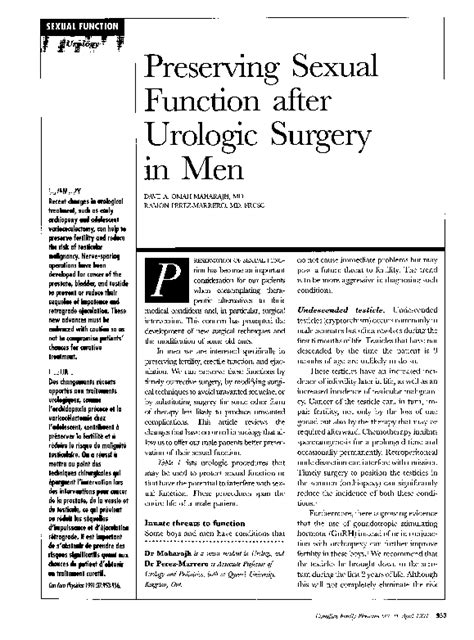 Pdf Preserving Sexual Function After Urologic Surgery In Men How To