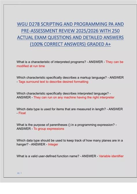 Wgu D278 Scripting And Programming Pa And Pre Assessment Review 20252026 With 250 Actual Exam