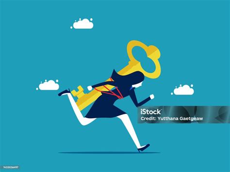 Commitment And The Key To Success Businesswoman With Keys Running