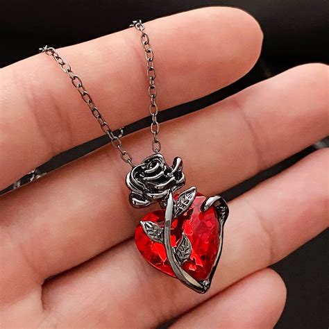 Collar De Amor Rojo Rosa G Tico Para Mujer Joyer A Grunge Y2k Delicado