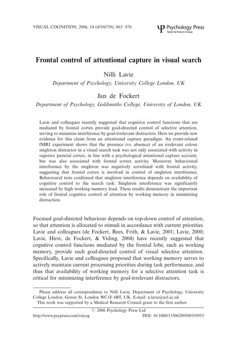 Pdf Frontal Control Of Attentional Capture In Visual Search